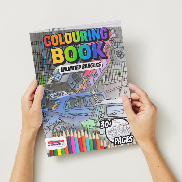 Banger Racing Colouring Book – 32 Pages, Real Drivers & Crashes – Stock ...